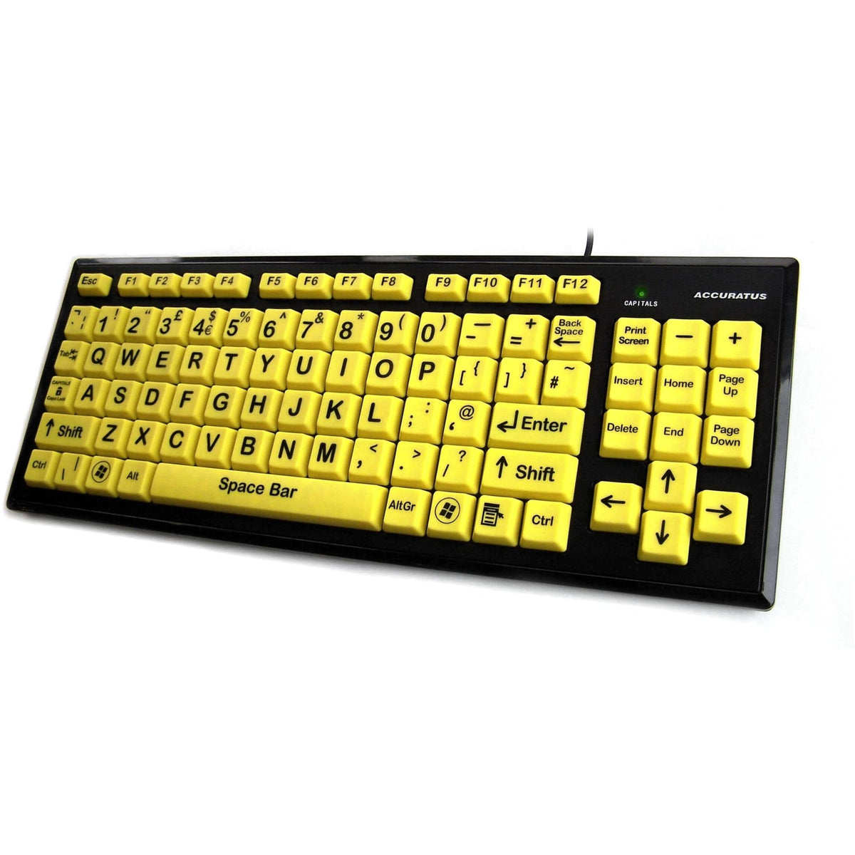 Accuratus HiVis Monster keyboard, Yellow Keys, Black Upper Case Letter ...